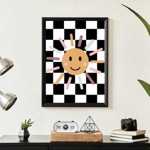 Neutral Sun Print, Printable Cute Sun Wall Art, Checkerboard Wall Art ...