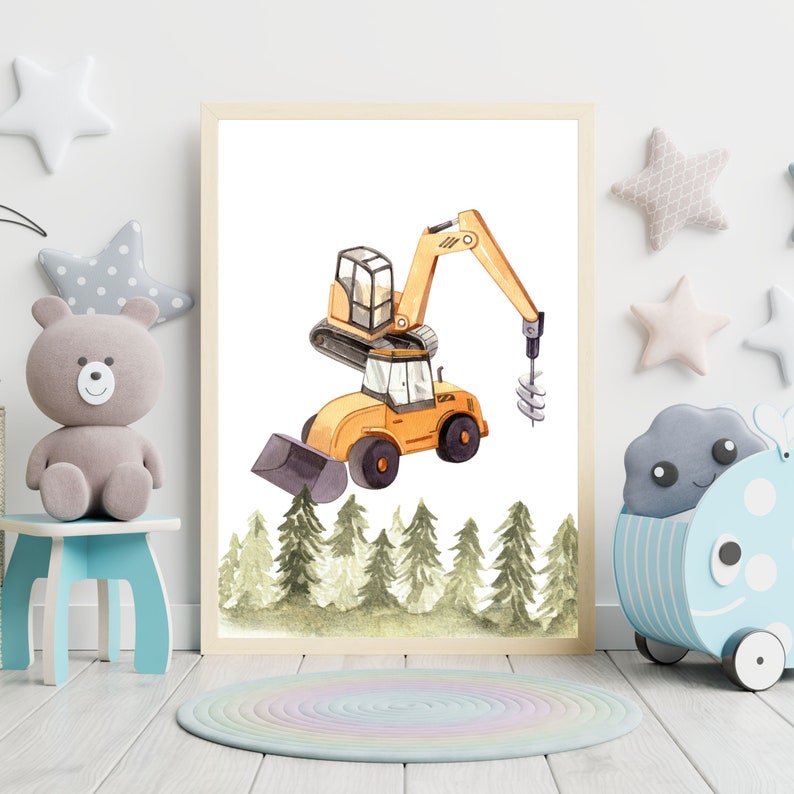 Construction Vehicles, Construction Poster, Digital Prints, Kids ...