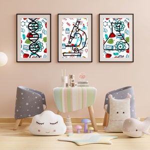 Science Wall Prints, Classroom Wall Art, Nursery Decor, Set of Biology ...