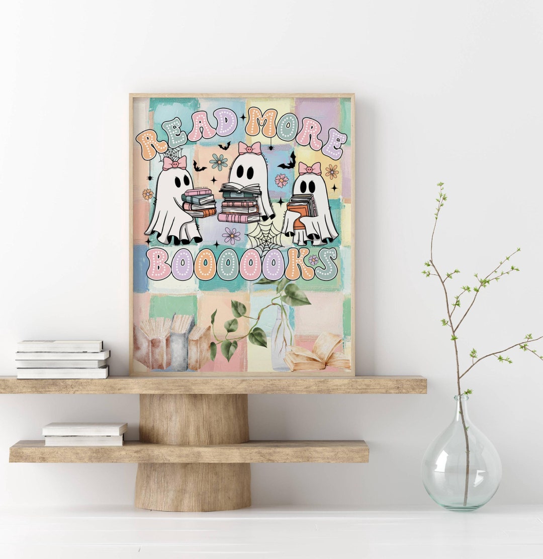 Library Ghost Print Cute Ghost Reading Books Print Digital Fun ...