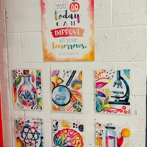 Science Wall Prints, Boho Watercolor Prints, Boho Classroom Wall Art ...