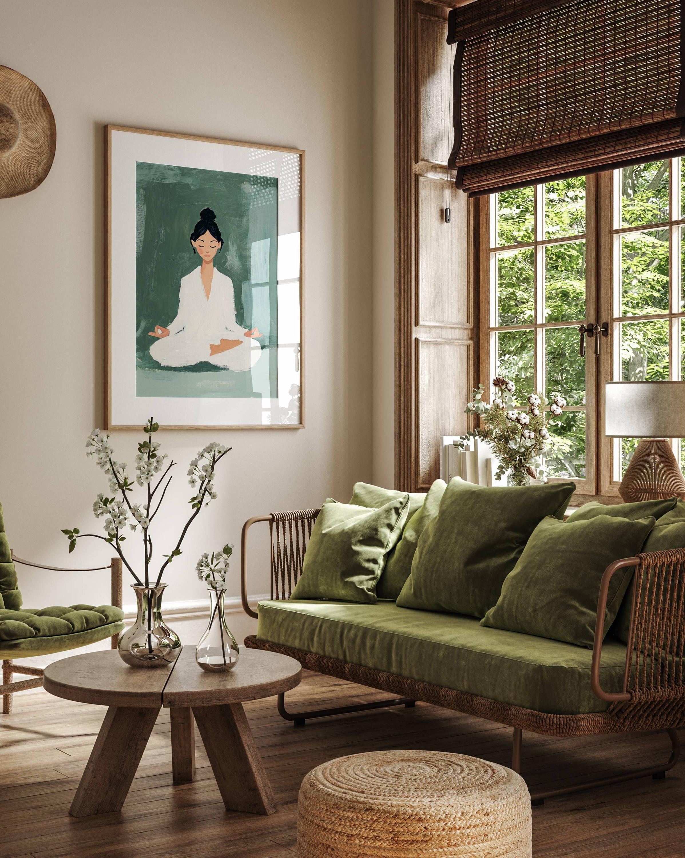 Yoga Meditation Print Meditation Wall Art Mindfulness Decor Green Wall ...