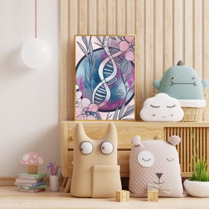 Science Print, DNA Printable, Watercolor Abstract, Science Poster ...