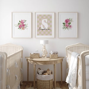 Custom Floral Initial Roses Nursery Wall Art Print Girls Room Decor ...