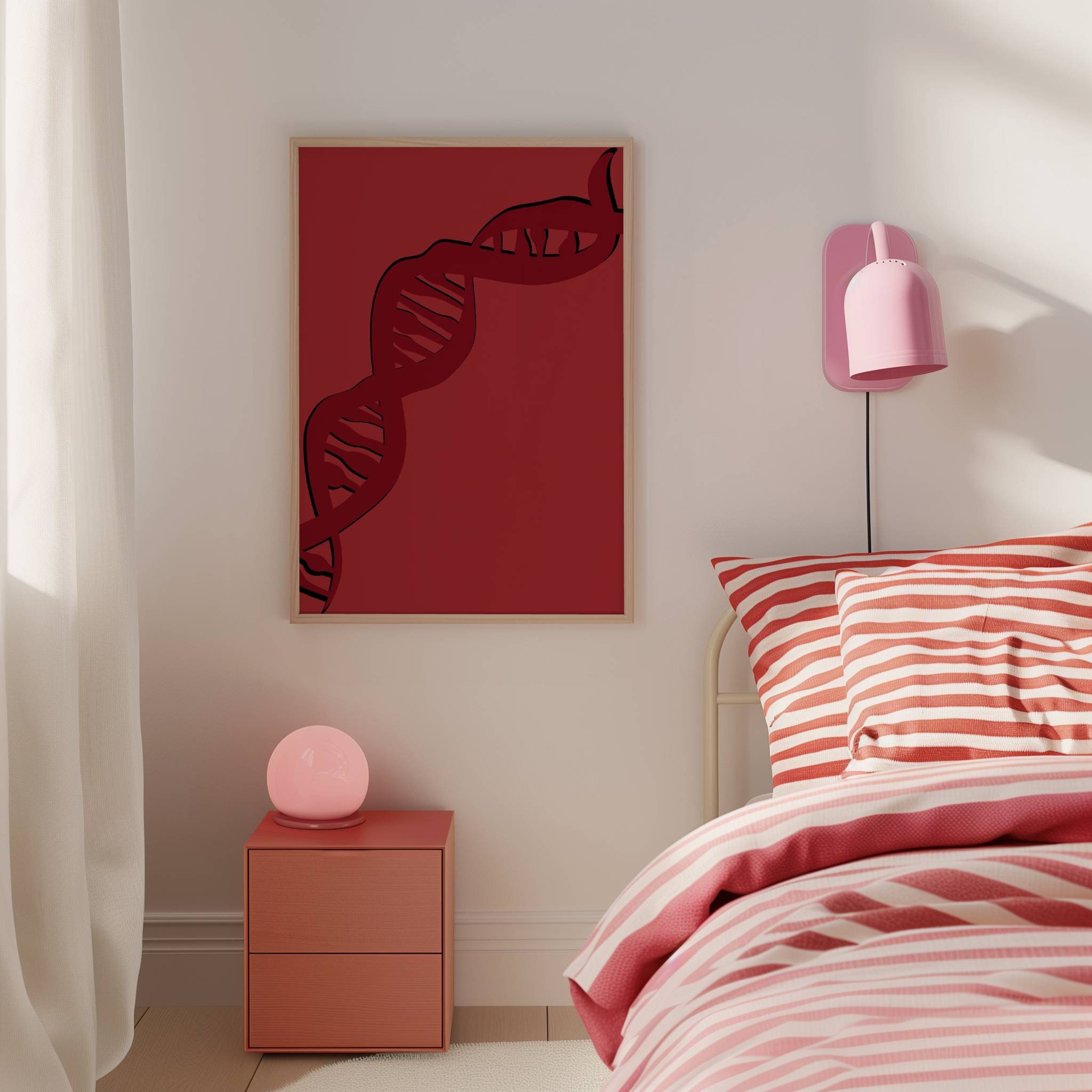DNA Art Print Science Wall Art Red Monochrome Art Retro Art Molecular ...