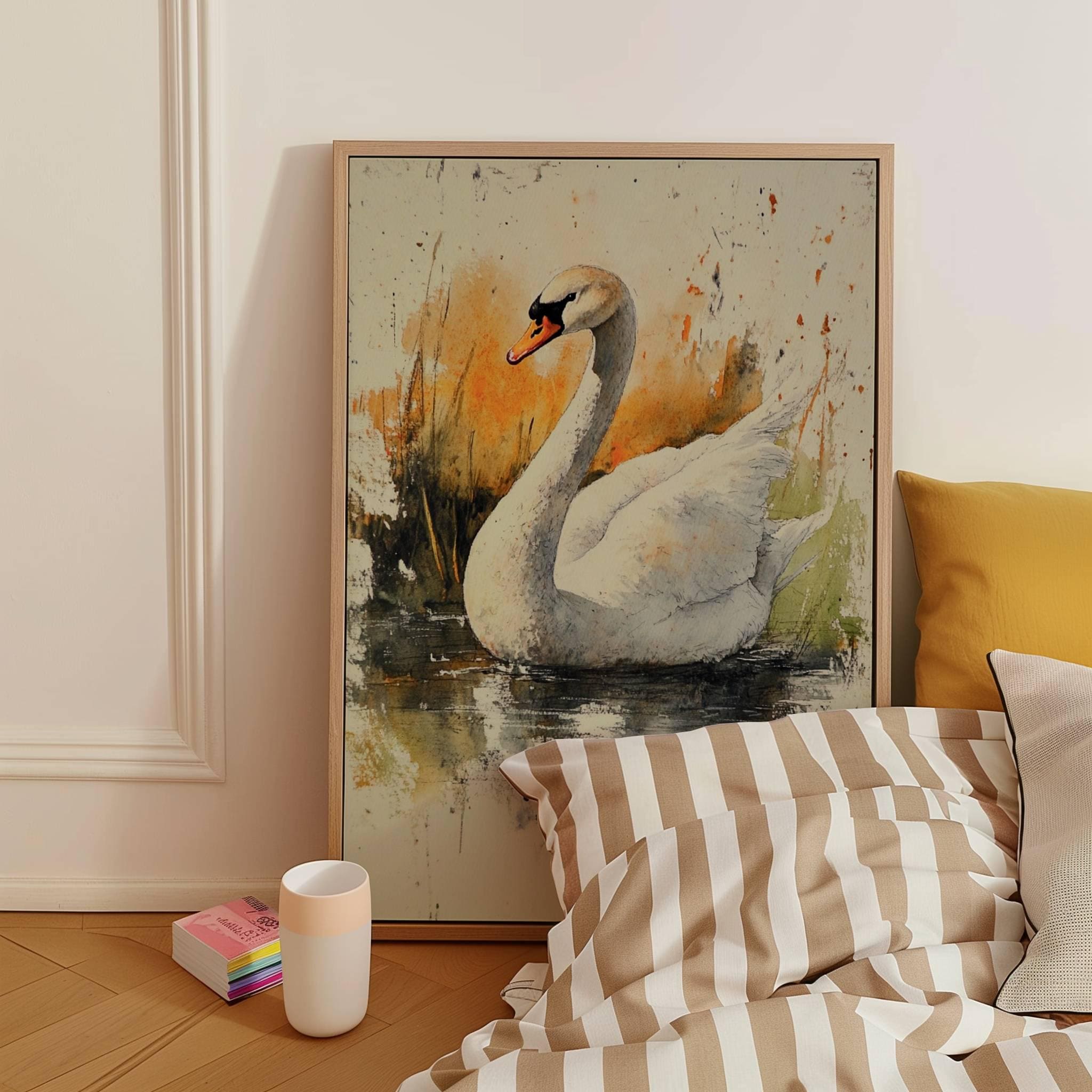 Swan Painting Neutral Wall Art Cottagecore Decor Nursery Wall Art Kid ...