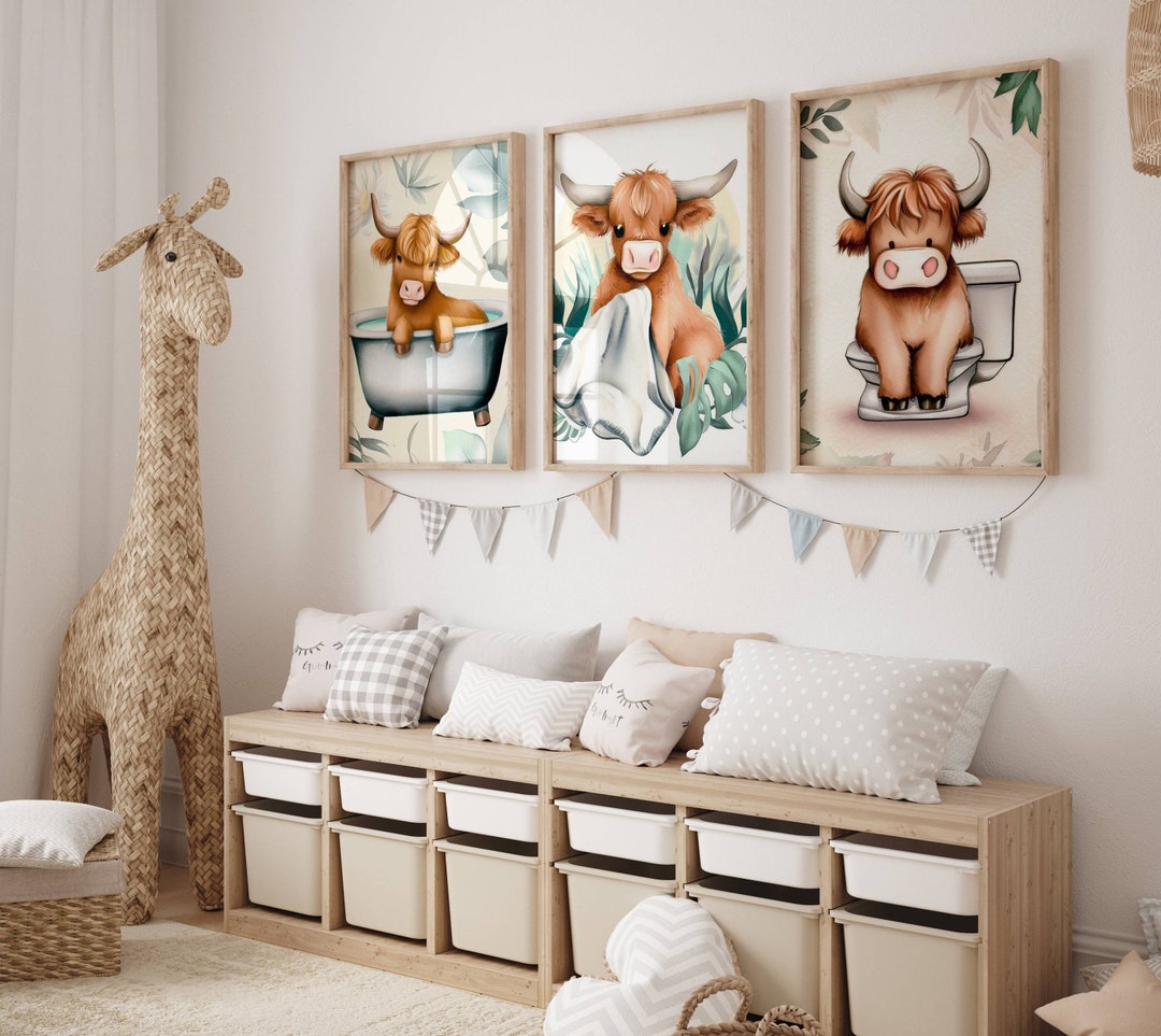 Highland Kuh in der Badewanne, Kuh in der Wanne, Tier Badezimmer Kunst, Badezimmer Wandkunst ...