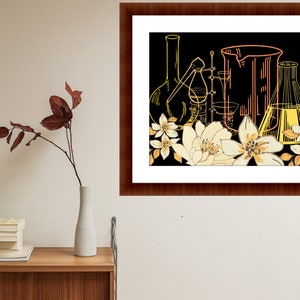 Chemistry Art Print Chemist Gift Classroom Poster Science Decor Beakers ...
