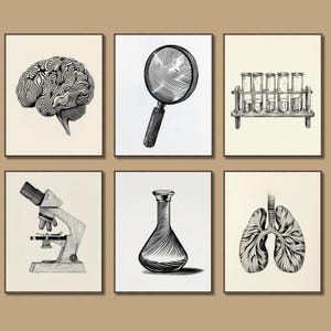 Science Class Posters Set of 6 Black and White Minimalist Print Digital ...