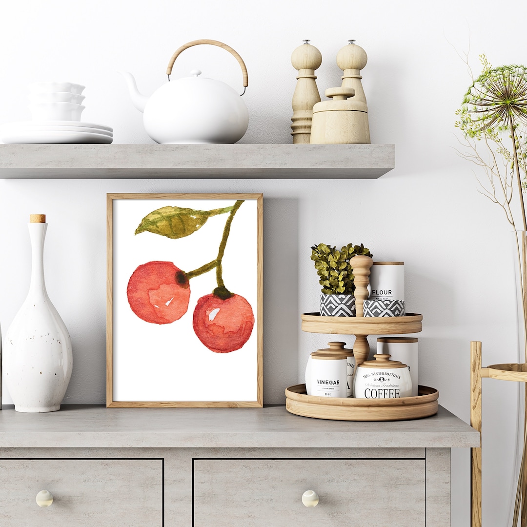 Cherries Wall Art, Fruit and Botanical Watercolor Painting, Cherry Art ...