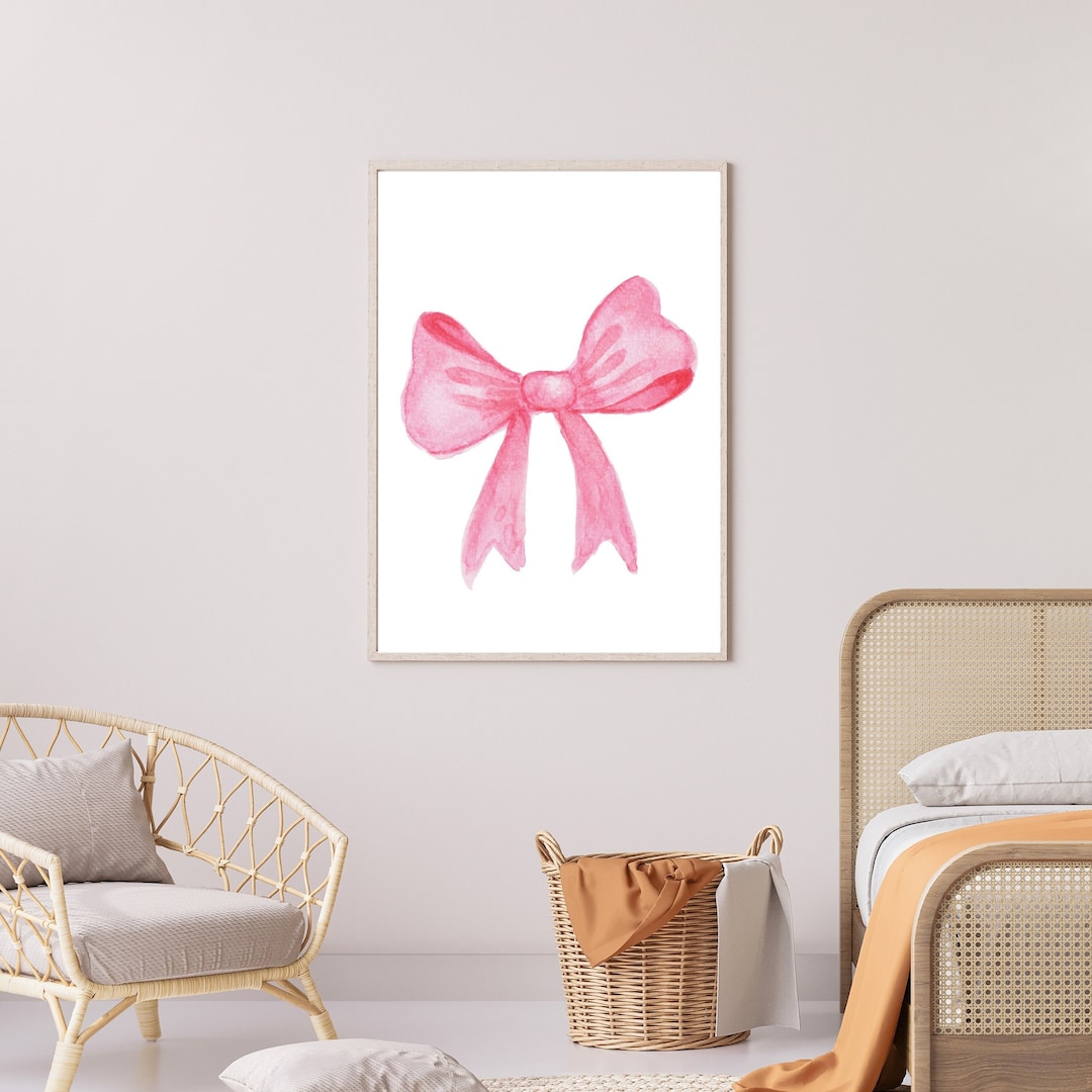 Pink Bow Wall Art Nursery Decor, Pink Bow Girl Room Digital Download ...