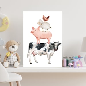 Farm Animals Wall Art Printable, Christmas Gift to Toddler, Farmhouse ...