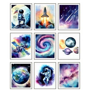Space Wall Art Set of 9, Printable Space Poster, Space Themed Nursery ...