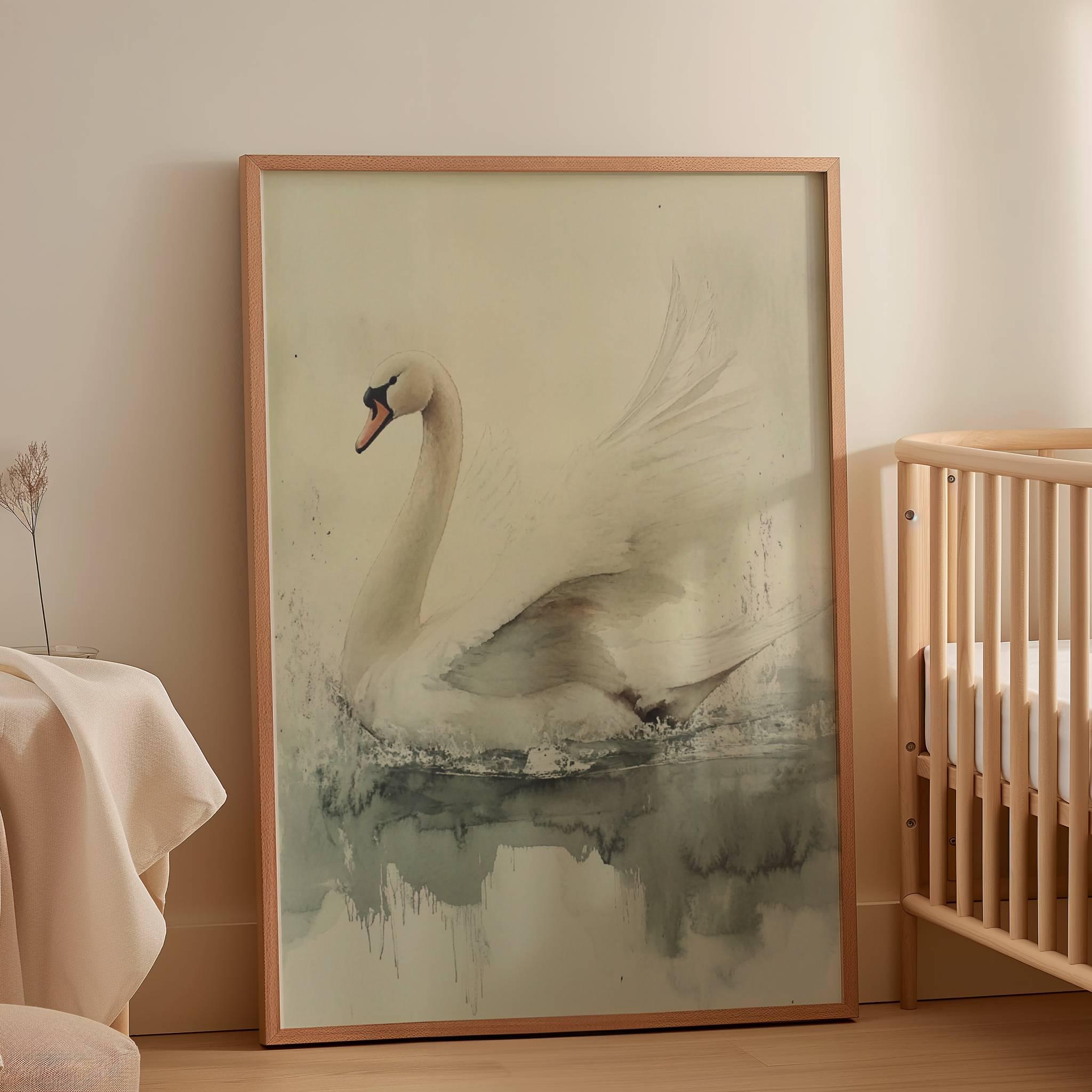 Swan Art Print Farmhouse Nursery Painting Animal Bird Wall Decor ...