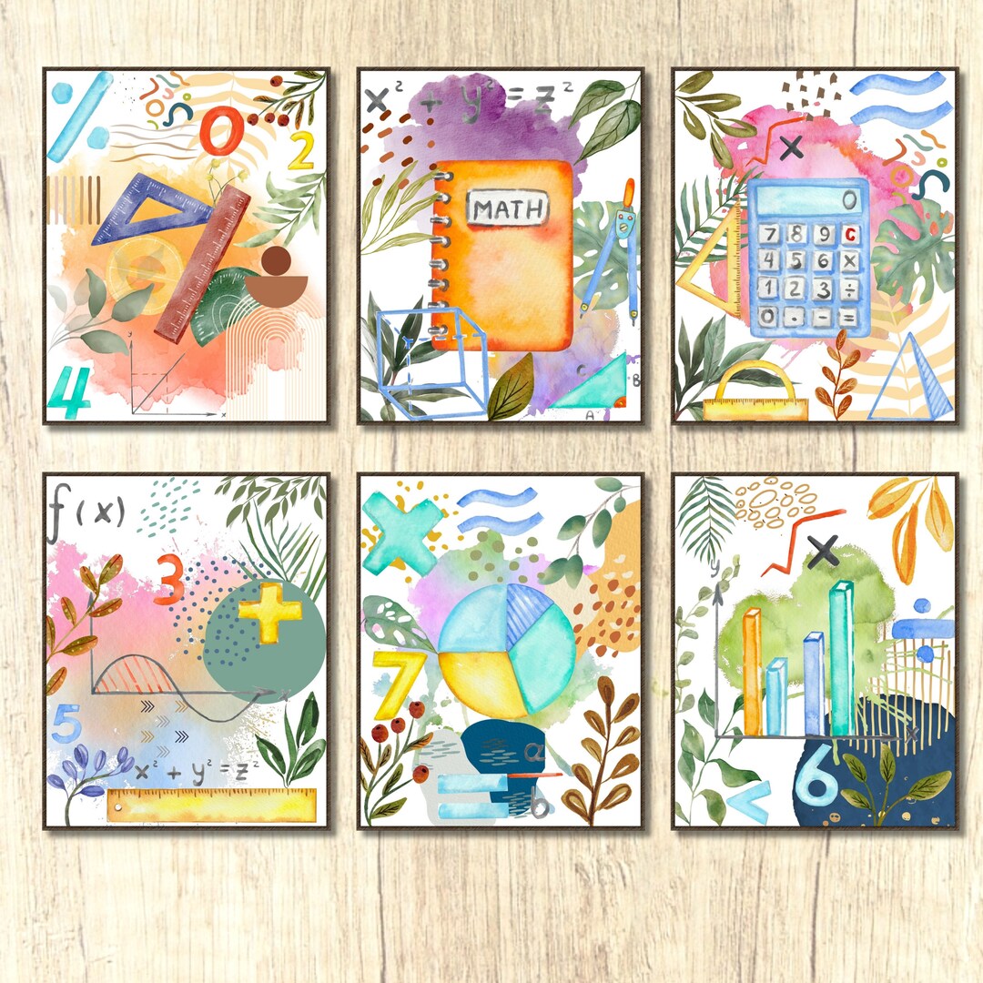 Math Wall Prints, Boho Watercolor Prints, Boho Classroom Wall Art ...