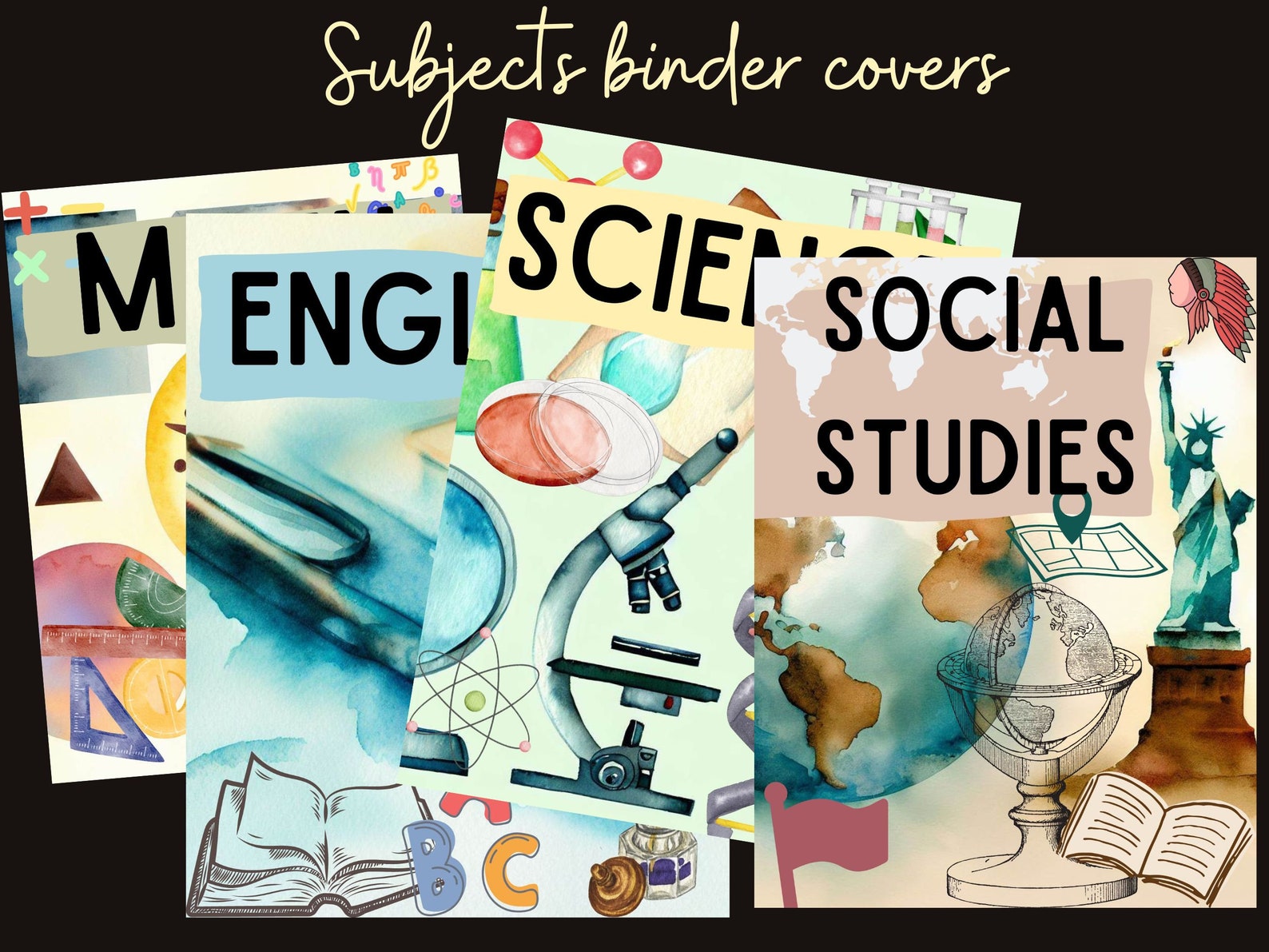 School Subjects Binder Cover Printable, Back to School, Teacher Binder ...