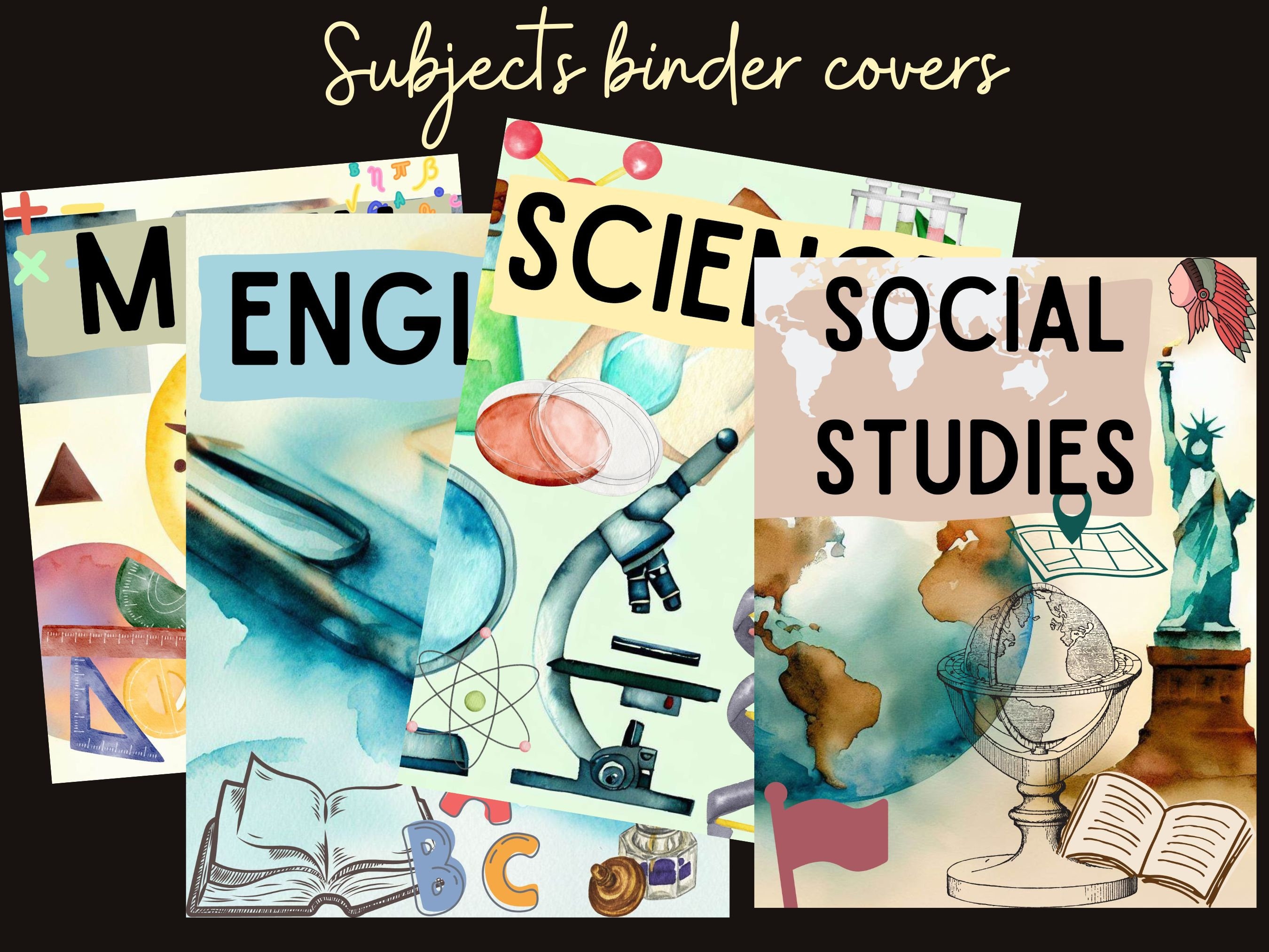 School Subjects Binder Cover Printable, Back to School, Teacher Binder ...