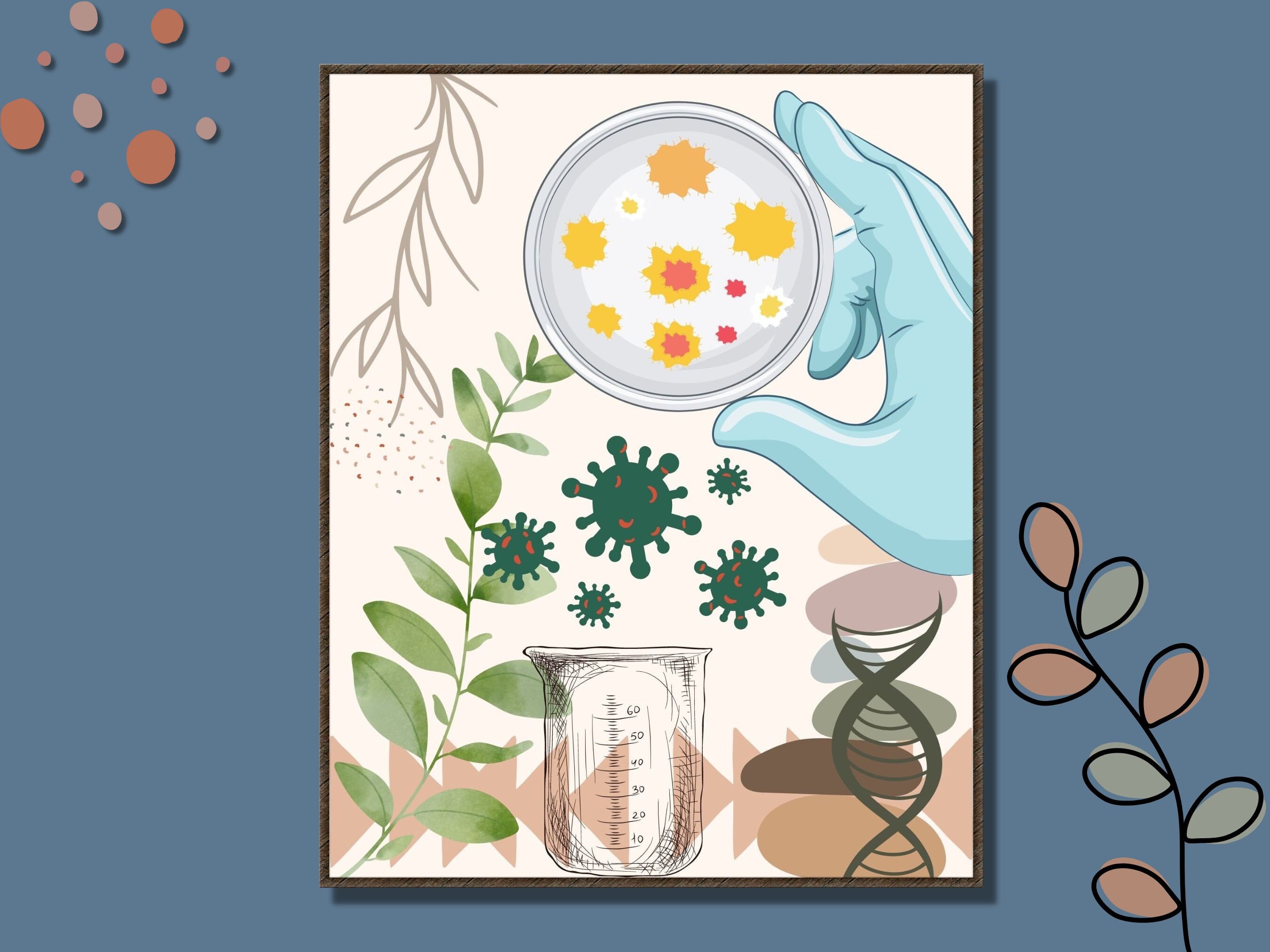 Microbiology Wall Prints, Boho Watercolor Prints, Science Prints, Boho ...