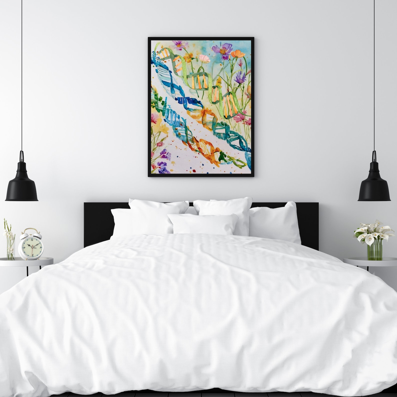 Watercolor DNA Strand Wall Art, Scientific Decor With DNA Illustration ...