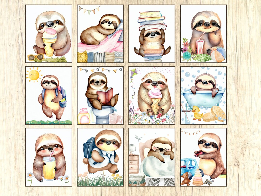 Set of 12 Sloth Printable Wall Art, Sloth Prints, Sloth Wall Art, Funny ...
