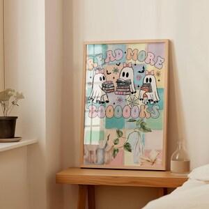 Library Ghost Print Cute Ghost Reading Books Print Digital Fun ...