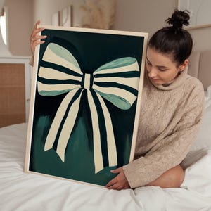 Green Bow Print Preppy Wall Art Emerald Green Abstract Bow Print ...