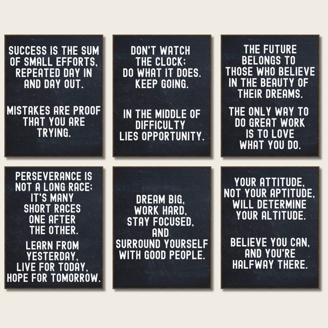 Motivational Wall Art Set of 6 Positive Quotes Wall Decor Classroom ...