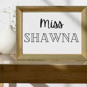 Teacher Name Sign Printable, Custom Digital Print, Teacher Custom Name ...