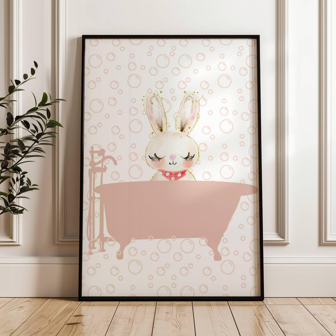 Kids Bathroom Art Children Bathroom Art Print Bunny Wall Decor Girl ...