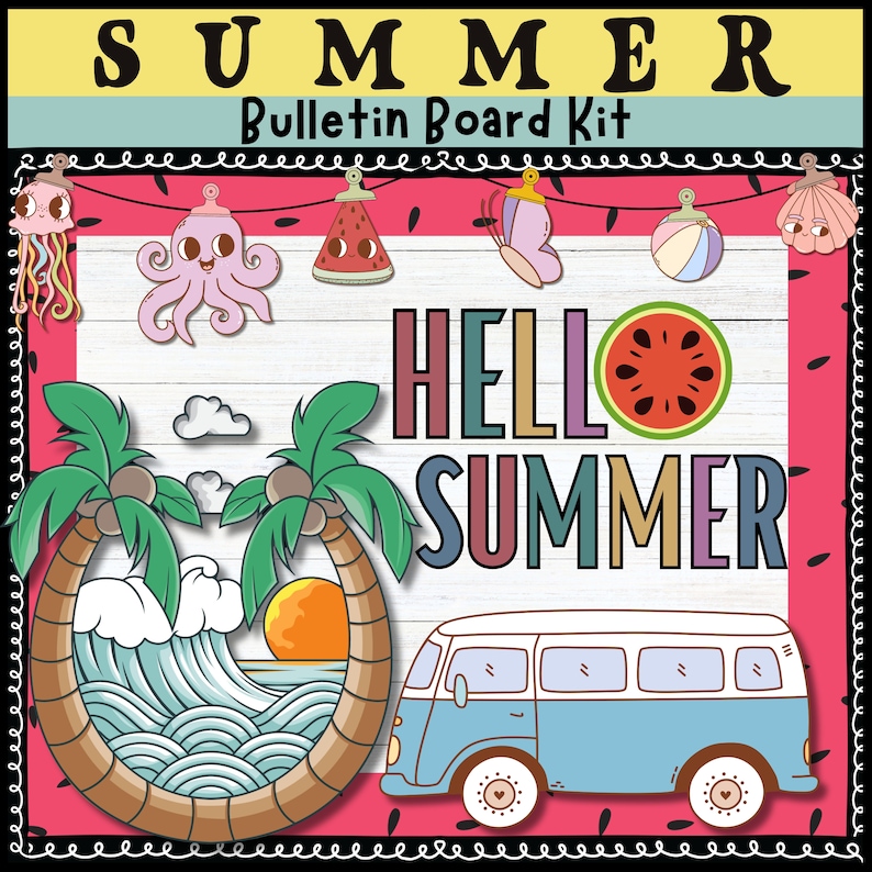 Retro Beach Summer Bulletin Board Kit, Classroom Decor (digital ...