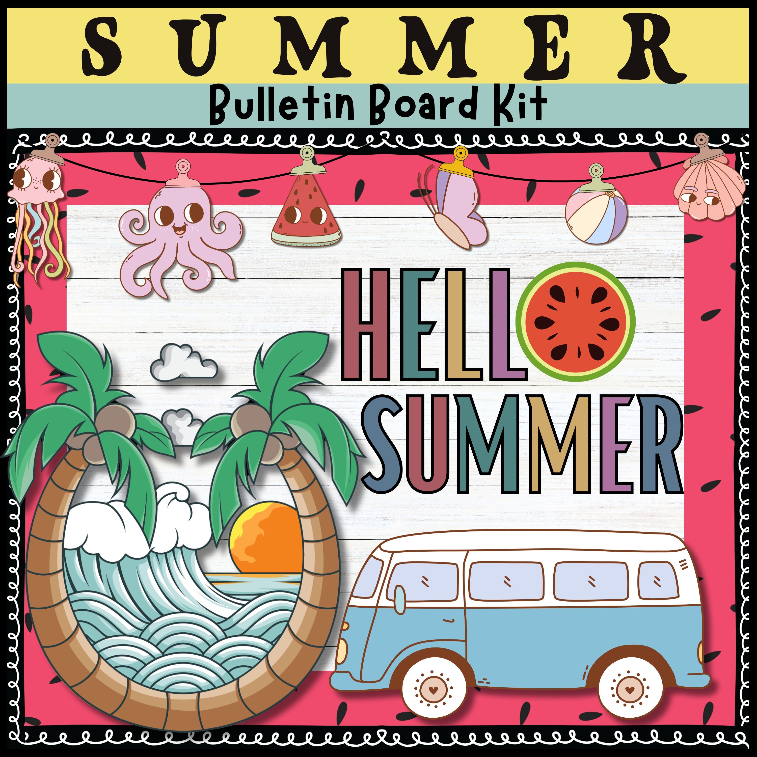 Retro Beach Summer Bulletin Board Kit, Classroom Decor (digital ...