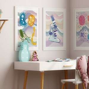 Microbiology Wall Art Set Watercolor Bacteria Art Virus Wall Art ...
