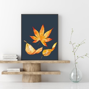 Watercolor Autumn Leaf Wall Art Printable Poster Fall Rustic - Etsy