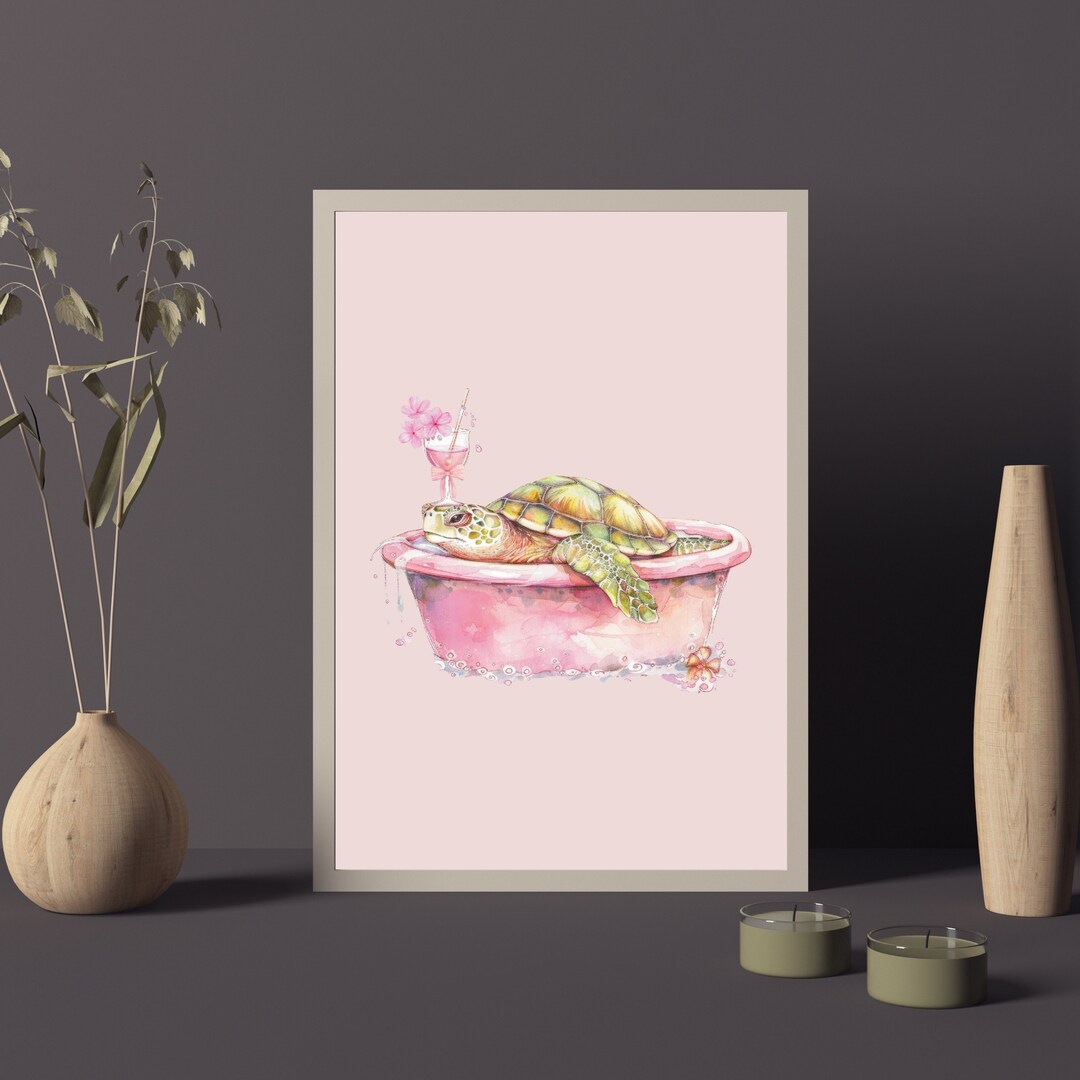 Turtle in Bathtub Bathroom Wall Art Turtle Art Sea Turtle Taking Bath ...