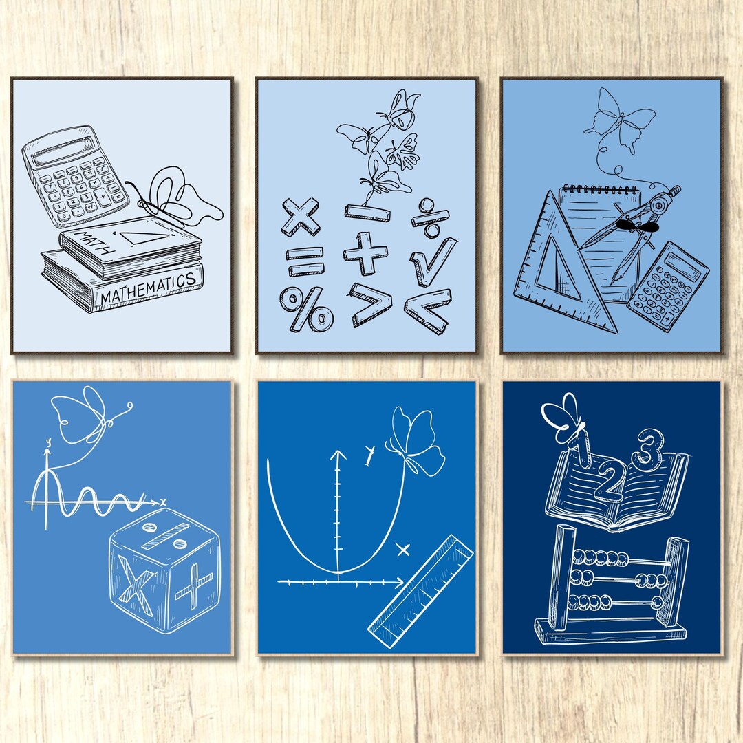 Math Classroom Poster Set Math Teacher Gift Blue Classroom Decor ...
