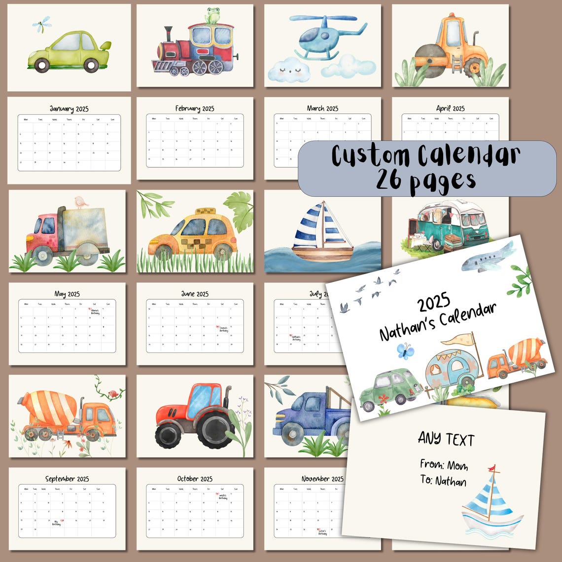2025 Printable Calendar Kid Calendar Transportation Theme Calendar for ...