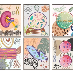 Biology Wall Prints, Boho Watercolor Prints, Science Prints, Boho ...
