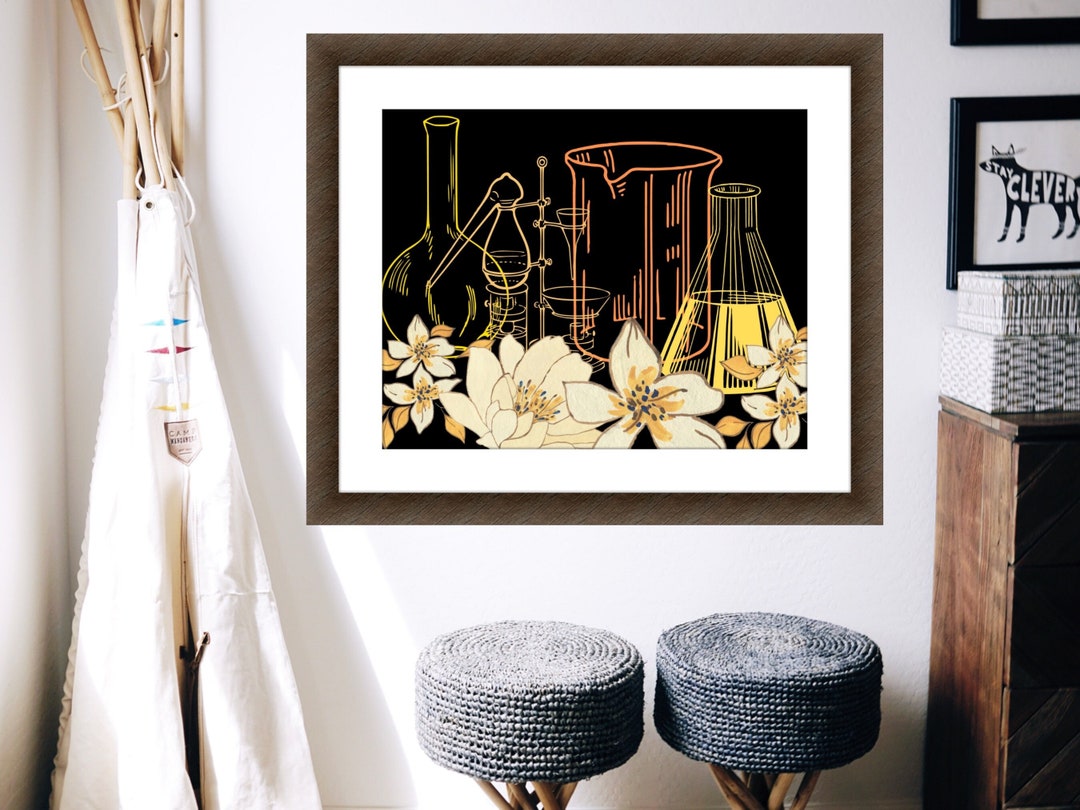 Chemistry Art Print Chemist Gift Classroom Poster Science Decor Beakers ...
