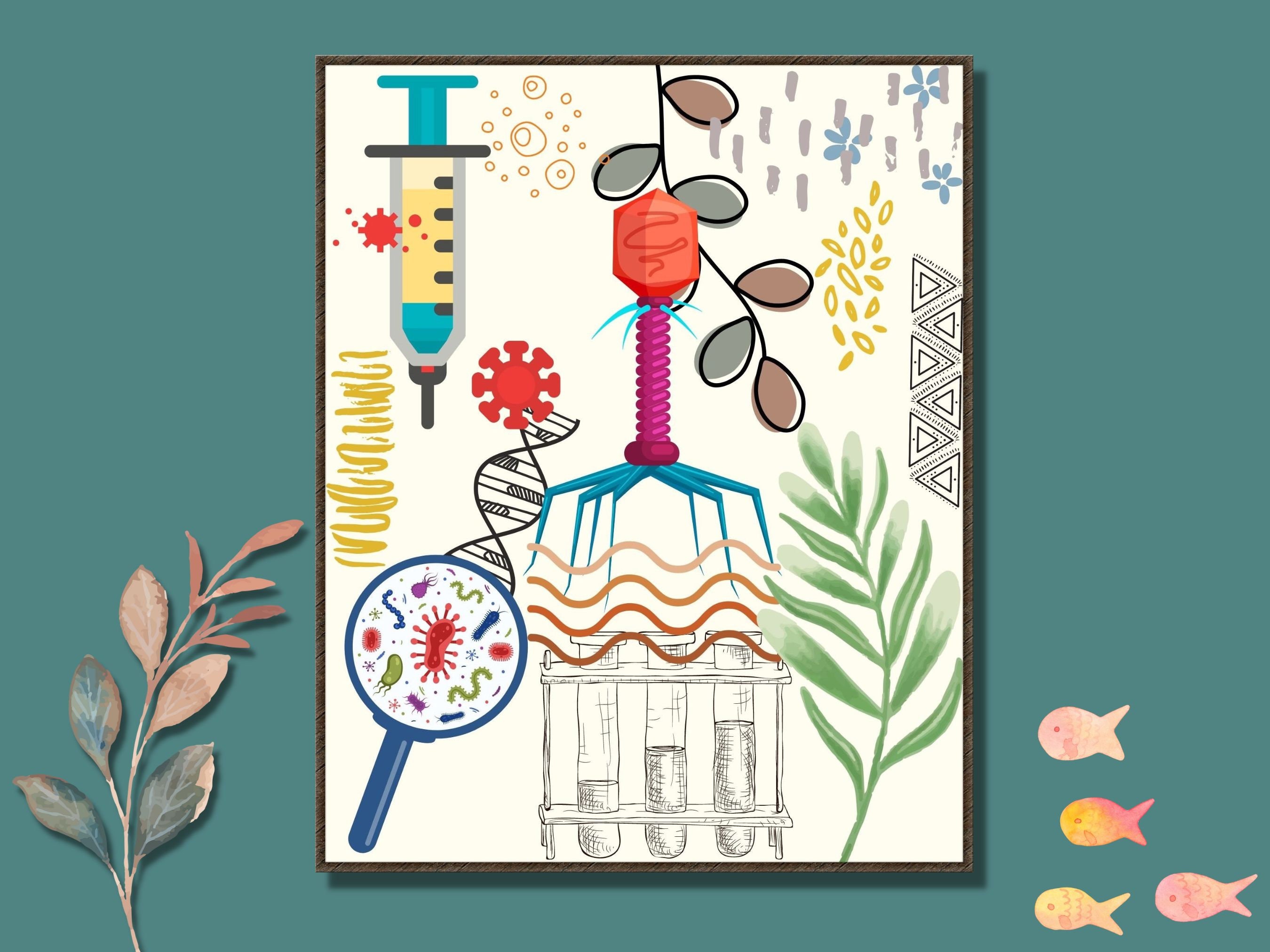 Boho Microbiology Watercolor Prints, Science Classroom Decor (digital ...
