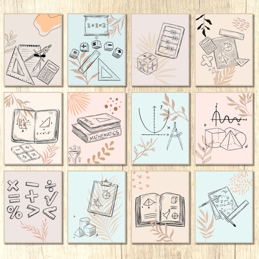 Math Printable Posters Math Bulletin Board Kit Math Boho Wall Art Set ...