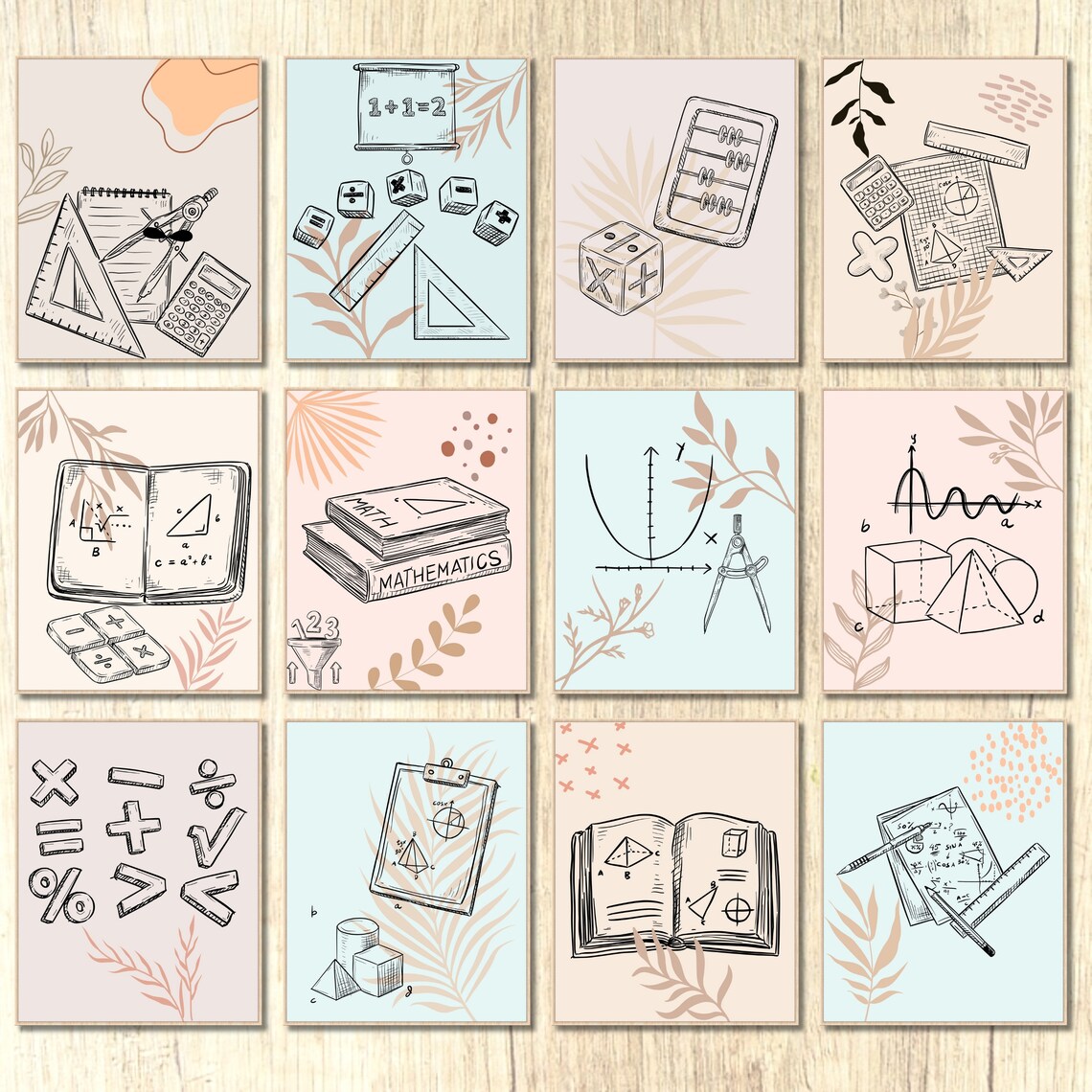 Math Printable Posters Math Bulletin Board Kit Math Boho Wall Art Set ...