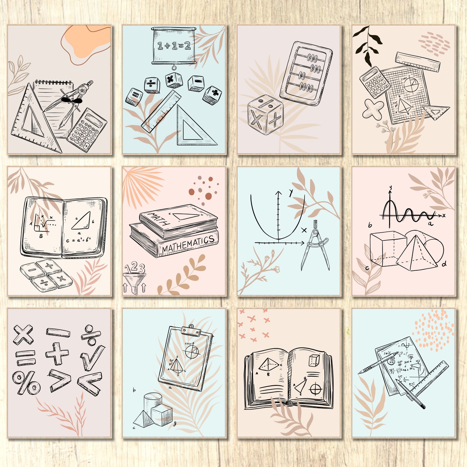 Math Printable Posters Math Bulletin Board Kit Math Boho Wall Art Set ...