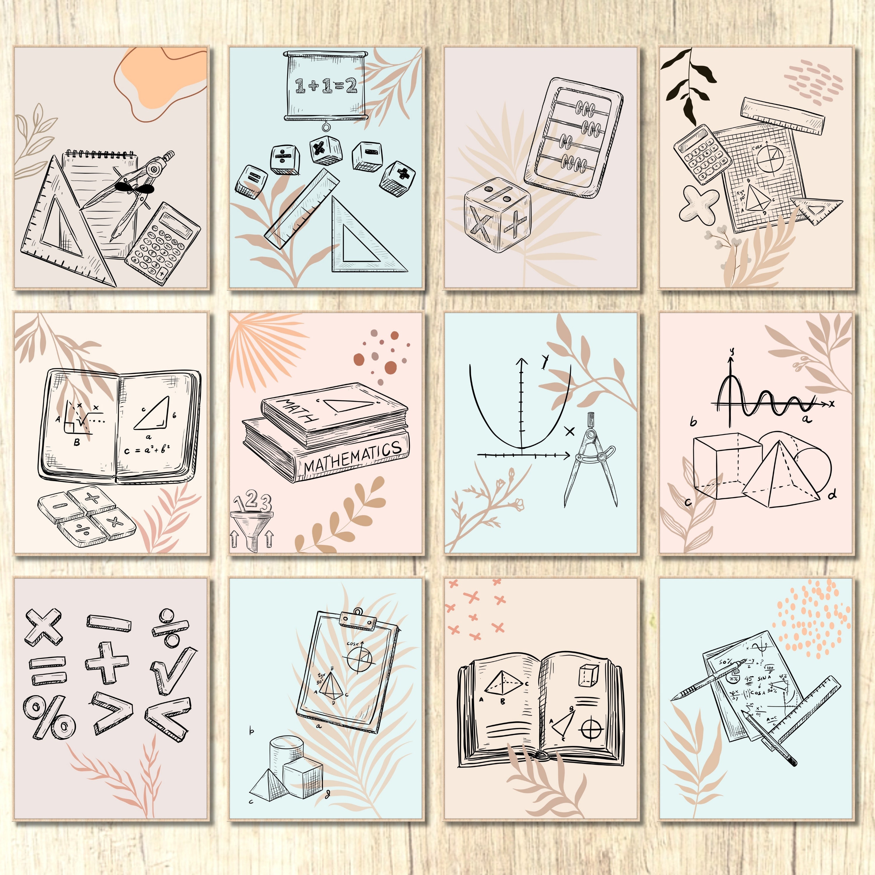 Math Printable Posters Math Bulletin Board Kit Math Boho Wall Art Set ...