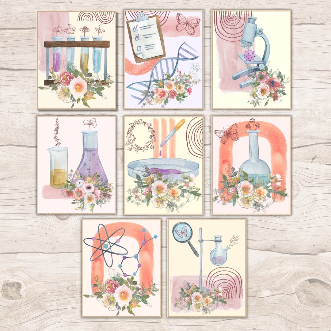Science Wall Art Set, Chemistry Wall Arts, Biology Printable, Science ...