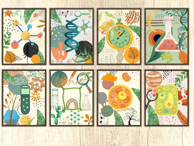 Science Wall Prints Boho Watercolor Prints Green Prints - Etsy