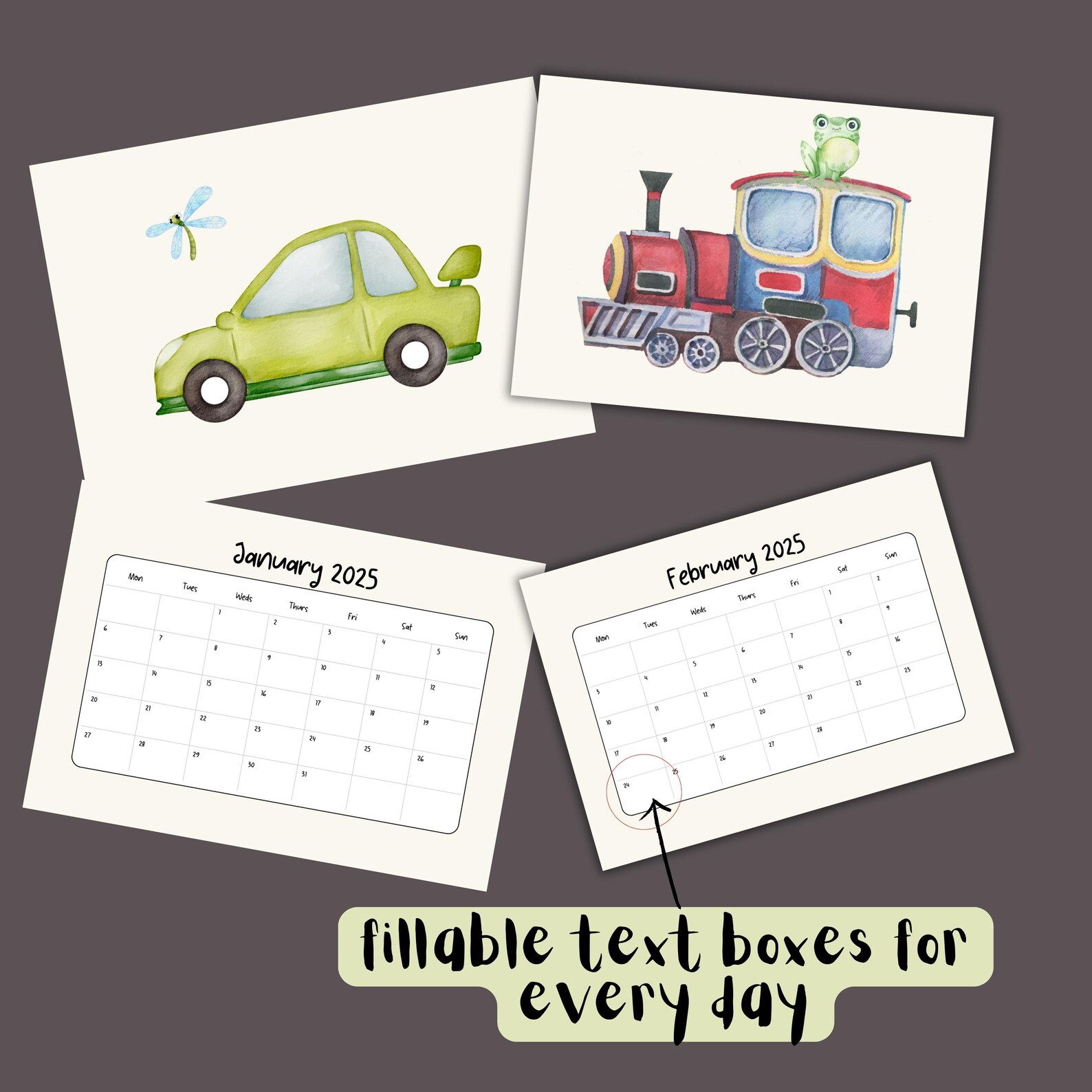 2025 Printable Calendar Kid Calendar Transportation Theme Calendar for ...