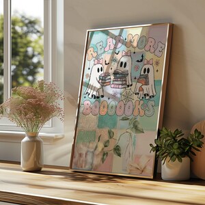 Library Ghost Print Cute Ghost Reading Books Print Digital Fun ...