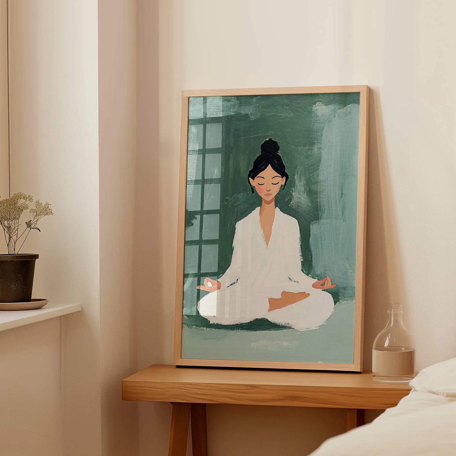 Yoga Meditation Print Meditation Wall Art Mindfulness Decor Green Wall ...