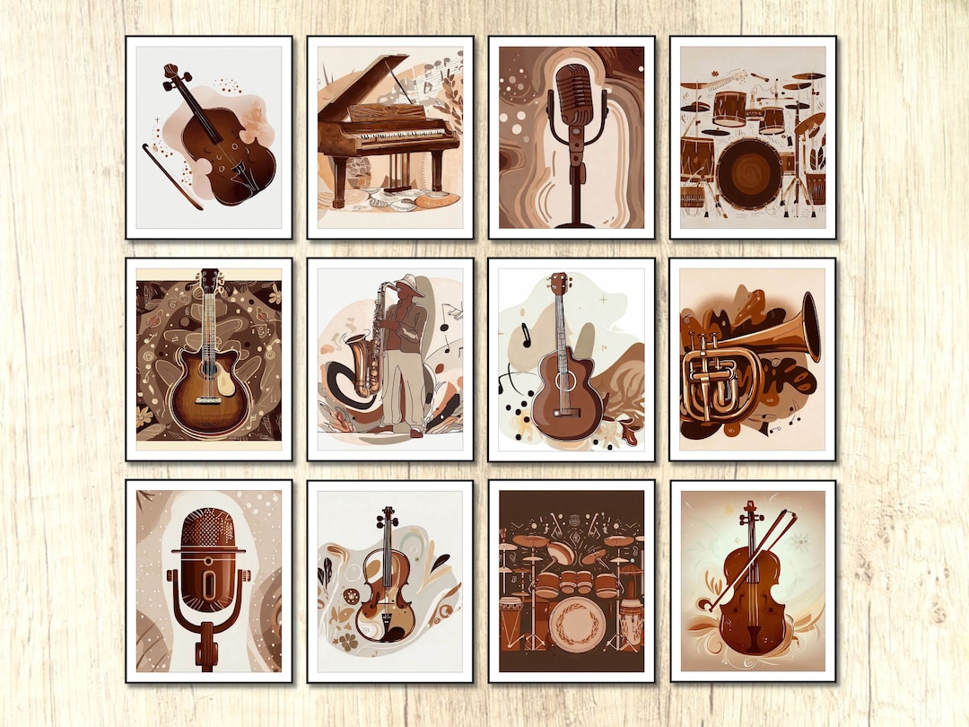 12 Music Wall Art Set, Abstract Musical Instruments Music Room Decor ...