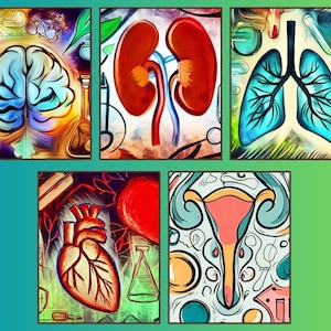 Science Gallery Wall Art Set, Brain, Lungs, Heart, Anatomical Wall Art ...